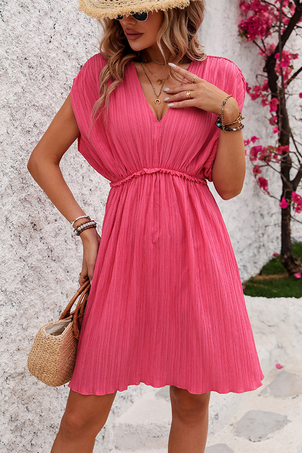 V Neck Solid Color Mini Dress – Beachsissi